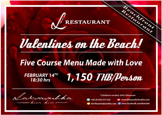 Valentines on the Beach! at Baan Laksasubha Hua Hin – 14th February ...